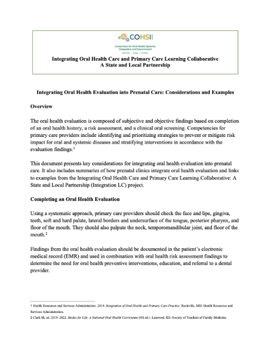 Integrating Oral Health Evaluation into Prenatal Care: Considerations ...